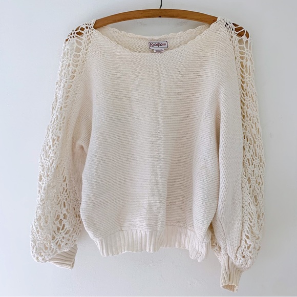 Sweaters | Vintage 9s Cottagecore Crochet Sleeve Sweater Sz M | Poshmark